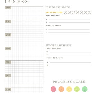Music Daily Progress Progress, Music Assignment Sheet, Practice Tracker ...