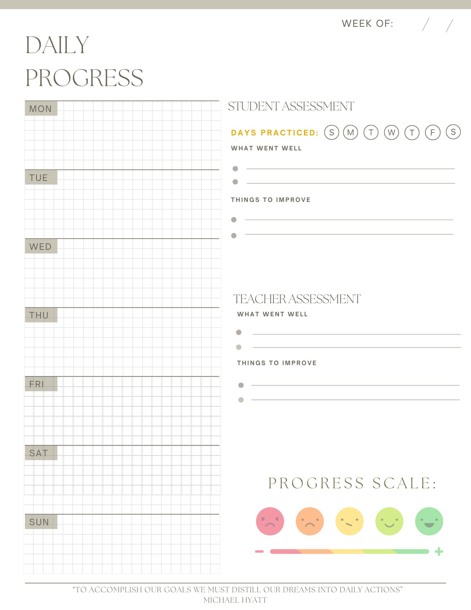 Music Daily Progress Progress, Music Assignment Sheet, Practice Tracker ...