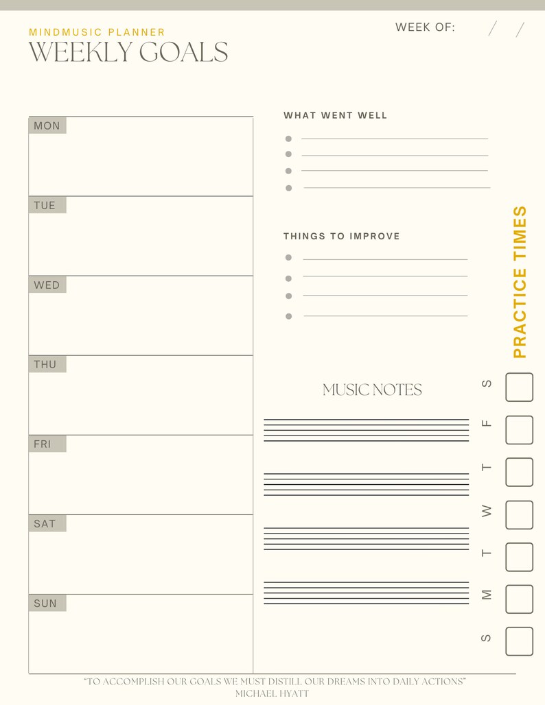 Music Weekly Goal, Assignment Sheet, Practice Tracker, Music Teacher ...
