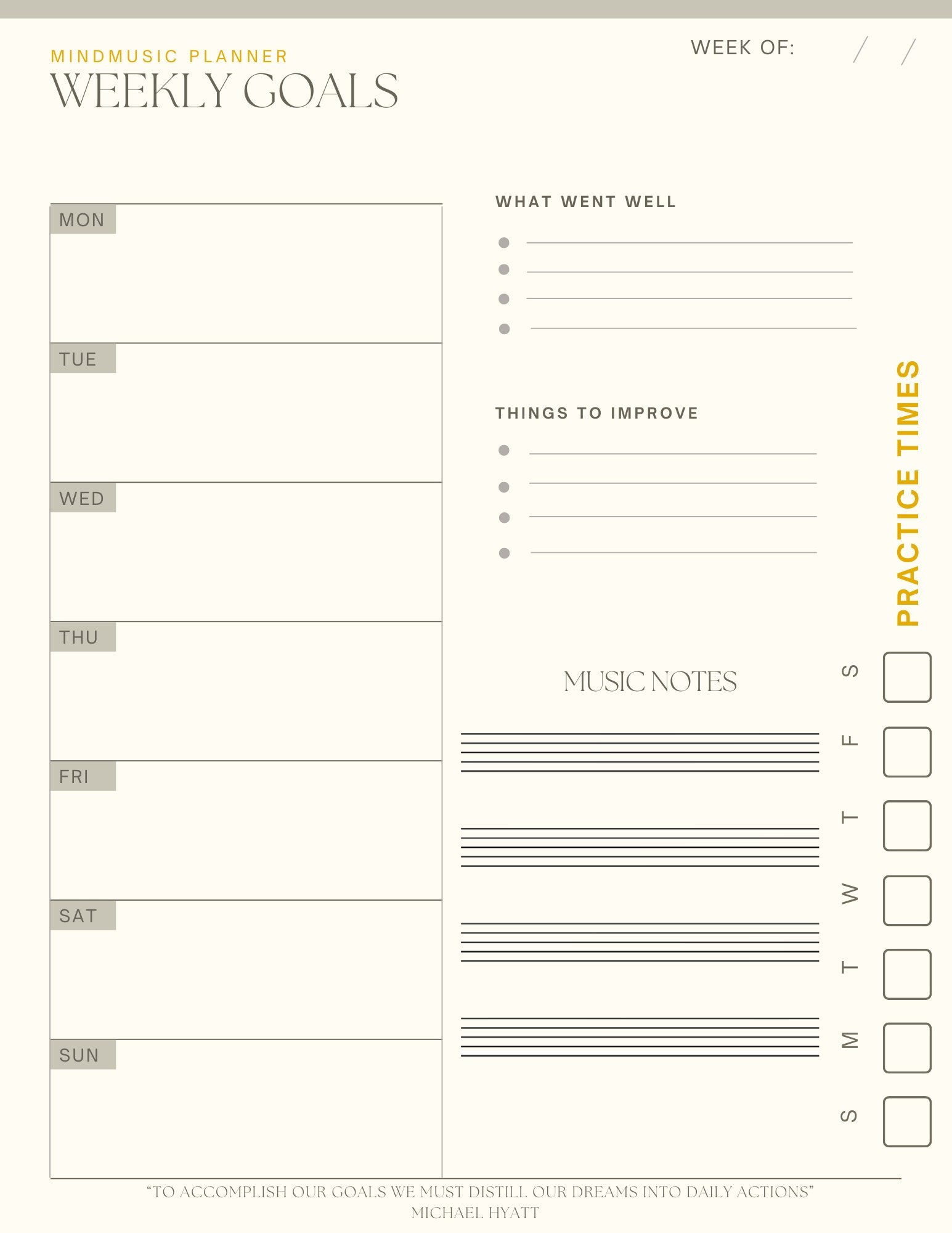 Music Weekly Goal, Assignment Sheet, Practice Tracker, Music Teacher ...
