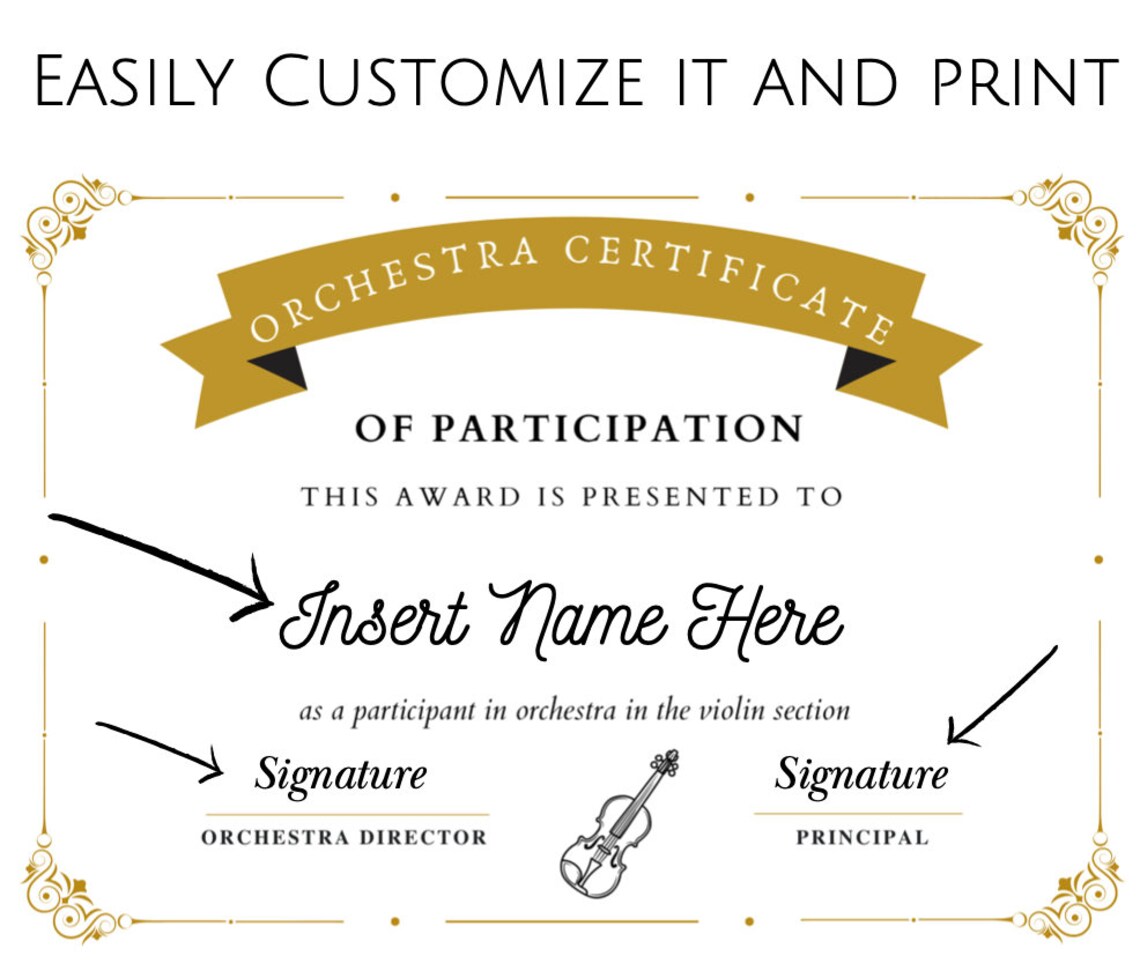 Orchestra Editable Certificate! Mega Pack-5 Certificates: Violin, Viola ...
