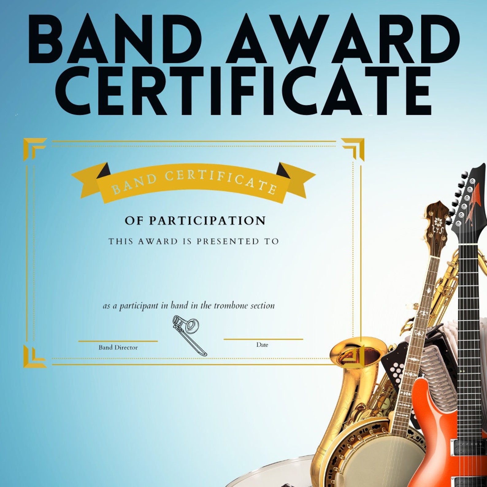 Band Editable Certificates Mega Pack-21 Certificates: Woodwind, Brass ...
