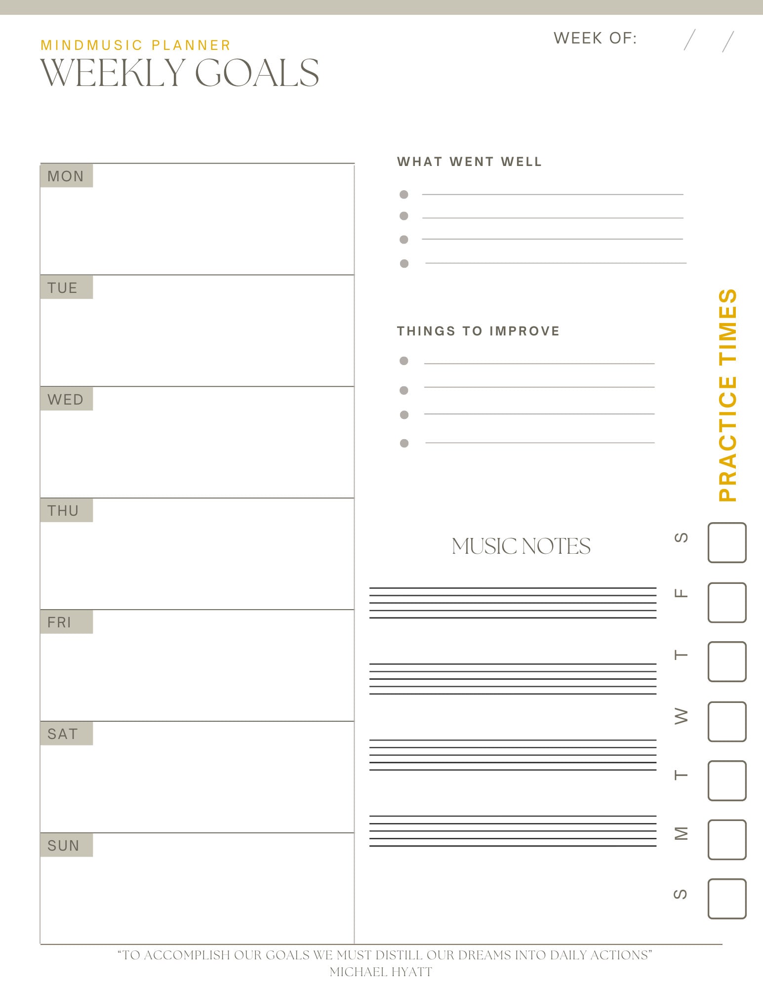 Music Weekly Goal, Assignment Sheet, Practice Tracker, Music Teacher ...