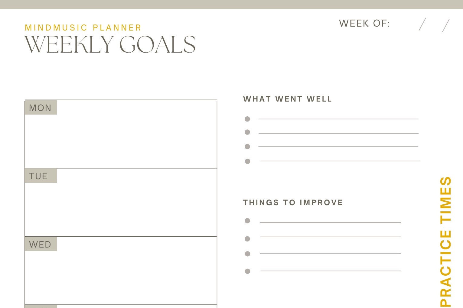 Music Weekly Goal, Assignment Sheet, Practice Tracker, Music Teacher ...