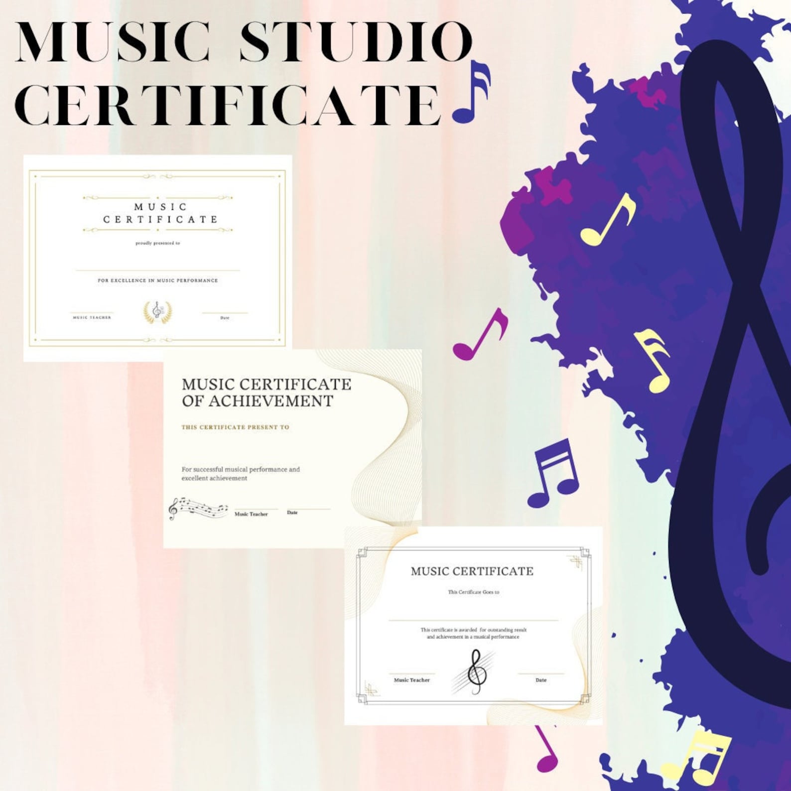 Music Certificates, Bundle, 3 Certificates, FULLY Editable, Achievement ...