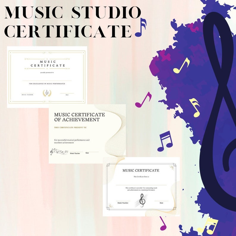 Music Certificates Bundle 3 Certificates FULLY Editable - Etsy