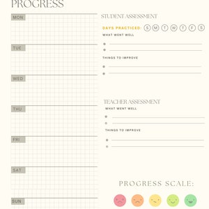 Music Daily Progress Progress, Music Assignment Sheet, Practice Tracker ...