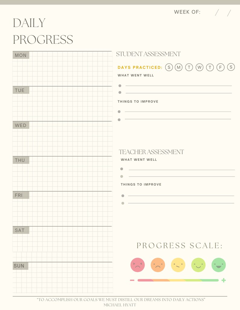 Music Daily Progress Progress, Music Assignment Sheet, Practice Tracker ...