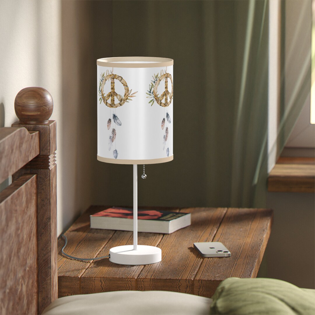 Peacemaker Hippie 70's Steel Base Lamp, Dreamcatcher Feather Wildflower ...