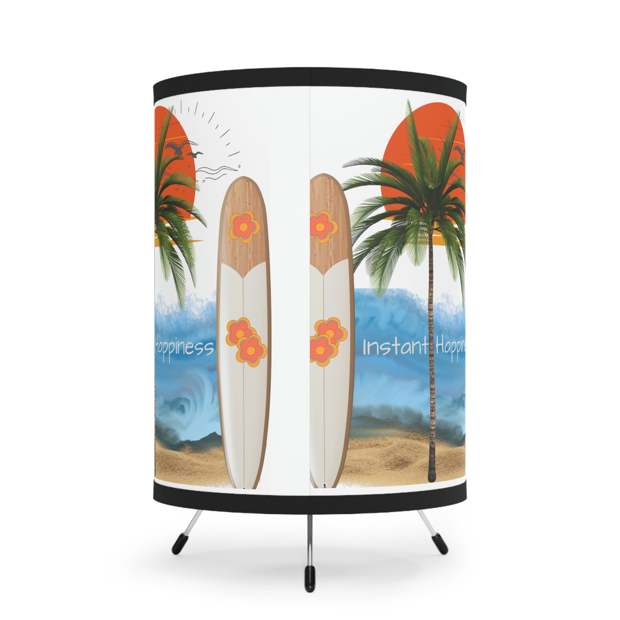 Palm Tree Surfboard Tripod Lamp, Galvanized Steel Base & Fabric Trim ...