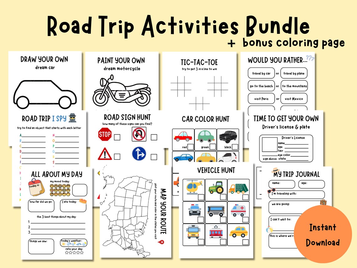 Printable Road Trip Games Bundle "kids" Activity Pack Featuring Summer ...