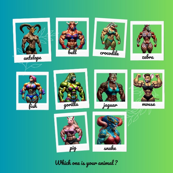 10 Gym Bodybuilder Animal Face PNG Bundle - Fitness Designs for T ...