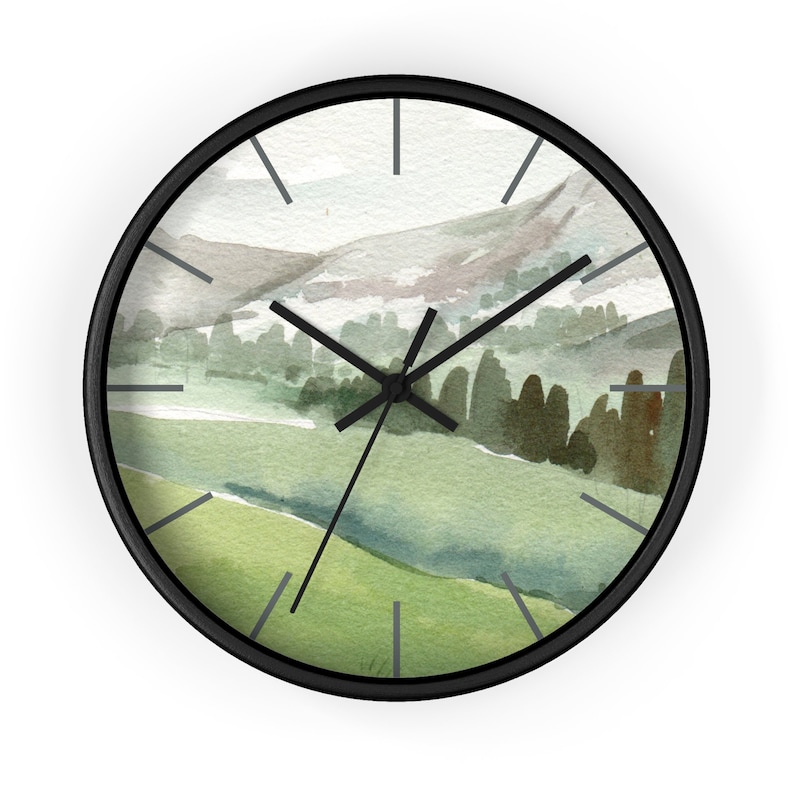 Watercolor Nature Wall Clock, Nature Lover Gift Featuring Mountains and ...