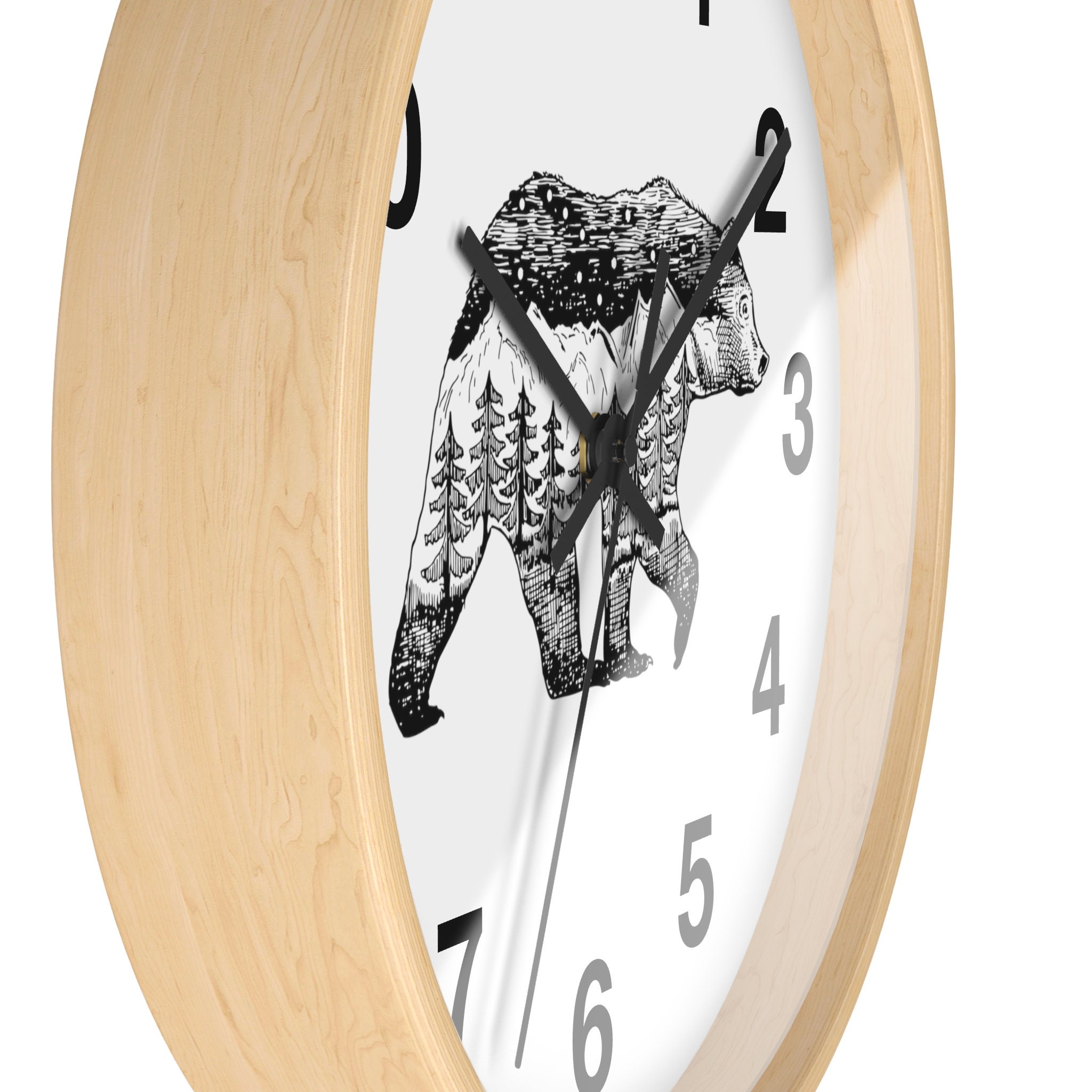 Bear Themed Unique and Simple Wall Clock; Mountains and Trees Featured ...