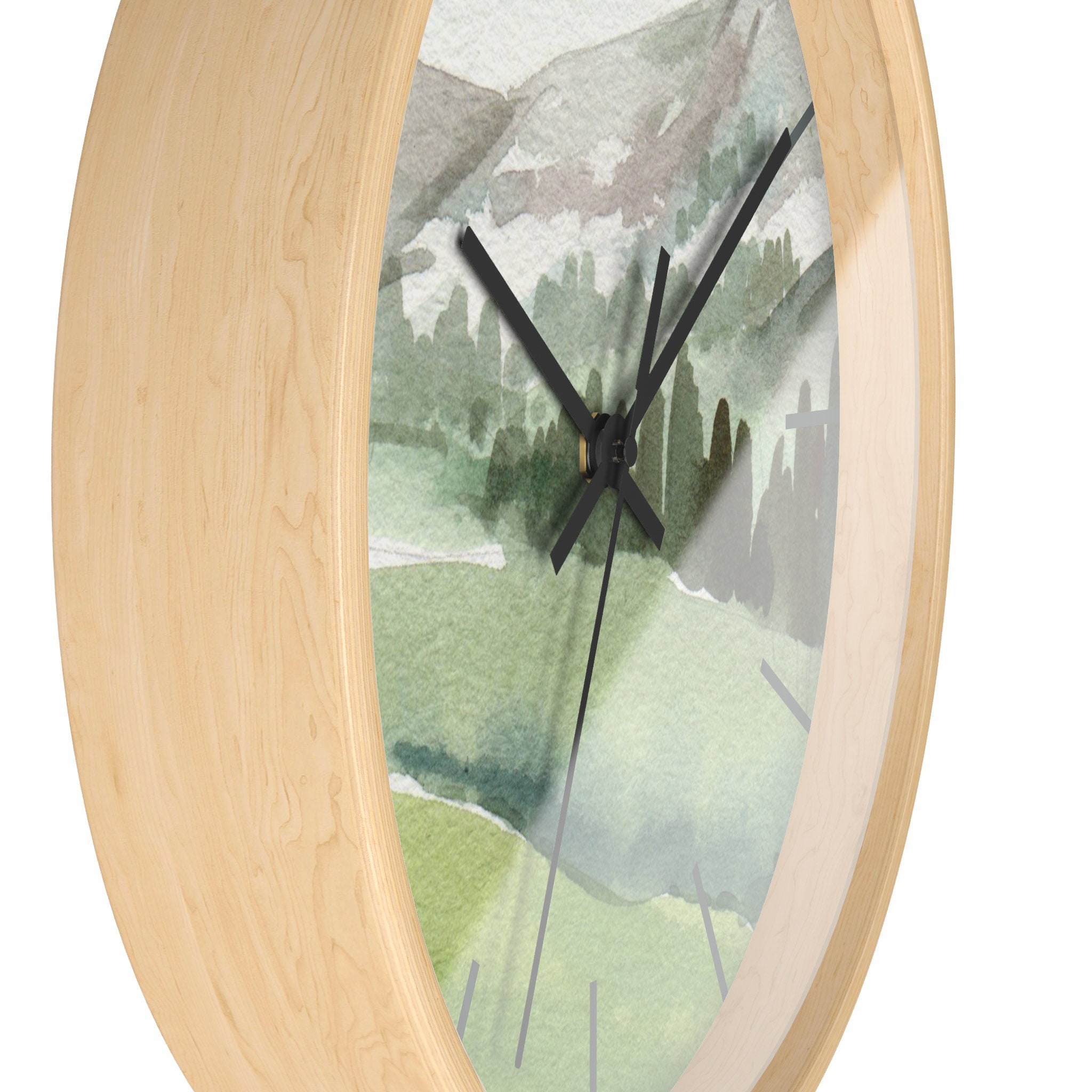 Watercolor Nature Wall Clock, Nature Lover Gift Featuring Mountains and ...