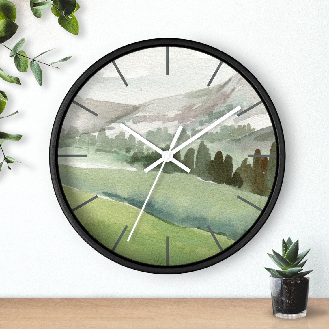 Watercolor Nature Wall Clock, Nature Lover Gift Featuring Mountains and ...