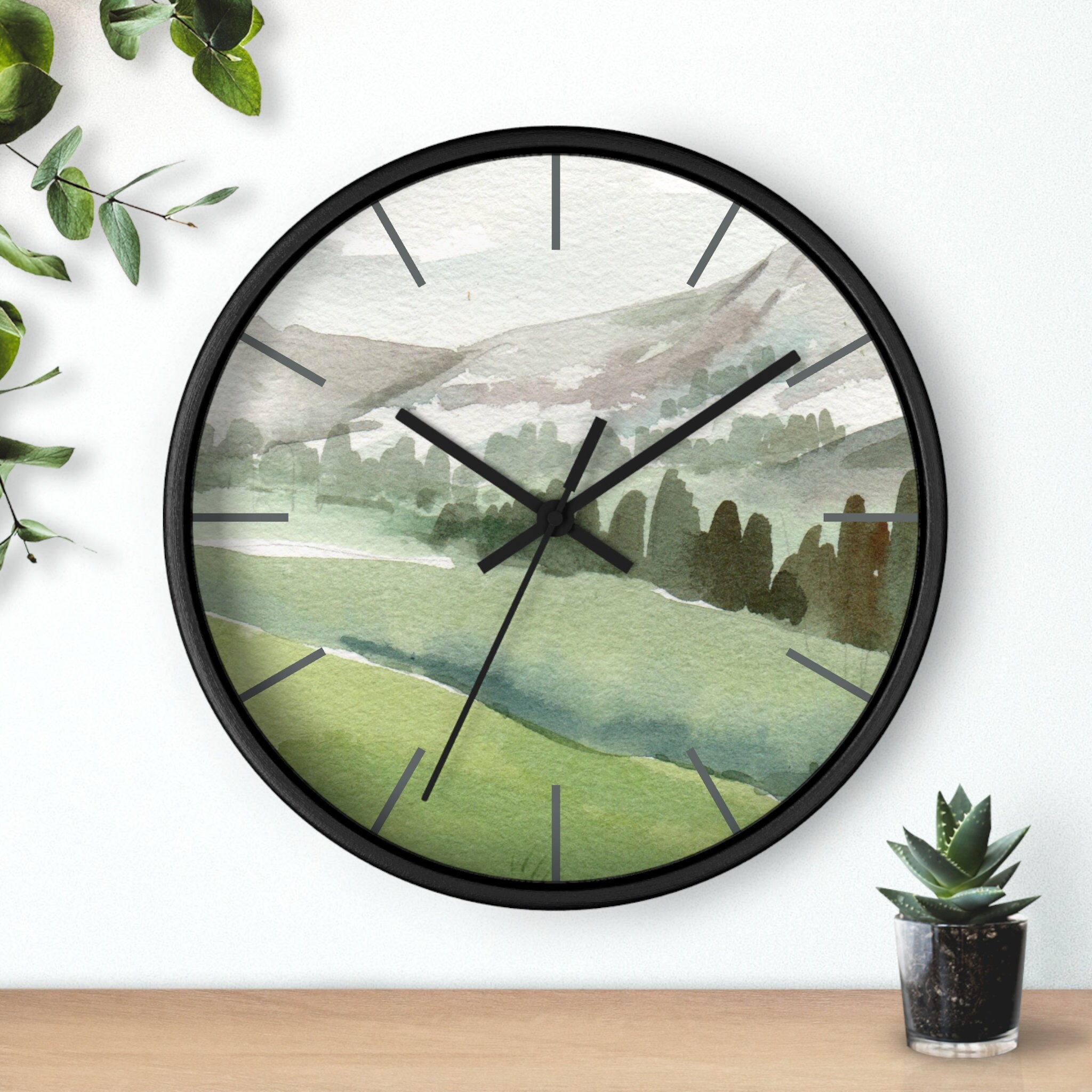 Watercolor Nature Wall Clock, Nature Lover Gift Featuring Mountains and ...