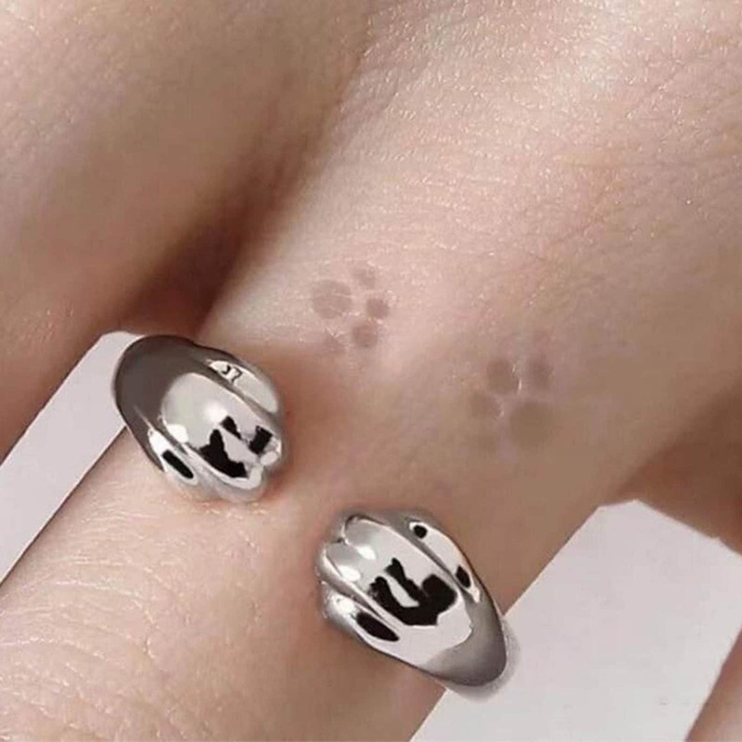 Cute Cat Paw Silver Ring, Handmade Adjustable Ring for Cat Lovers, Cat ...
