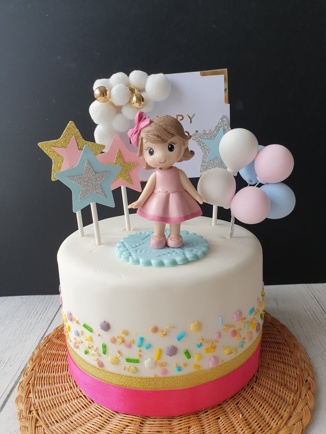 Pink Dress Girl Cake Decorations Baby Shower Kid Birthday Party Toy ...