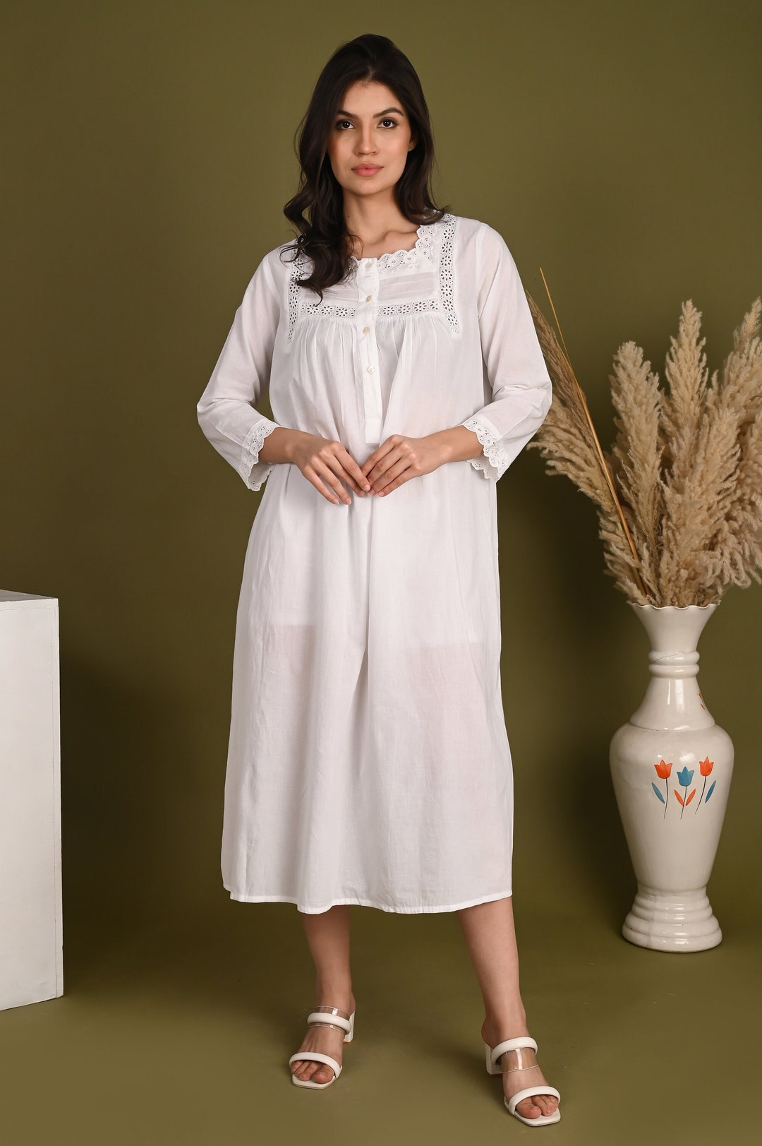 100% Pure Cotton Women's Wear Victorian Style Nightgown Sleepwear ...