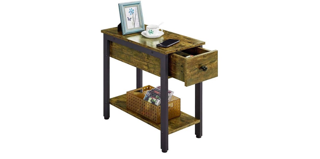 Narrow Nightstand Bedside Table Tall Side Table Industrial End - Etsy