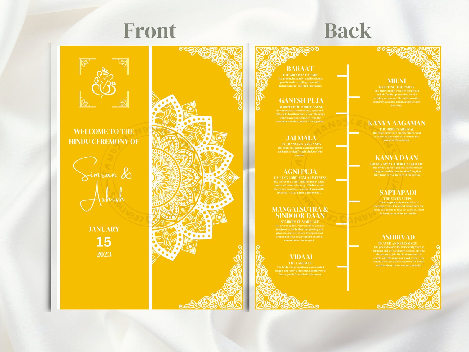 Yellow Hindu Wedding Program | One Page Shaadi Details (digital PDF) - Etsy