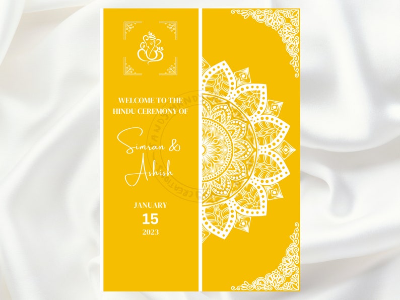 Yellow Hindu Wedding Program | One Page Shaadi Details (digital PDF) - Etsy