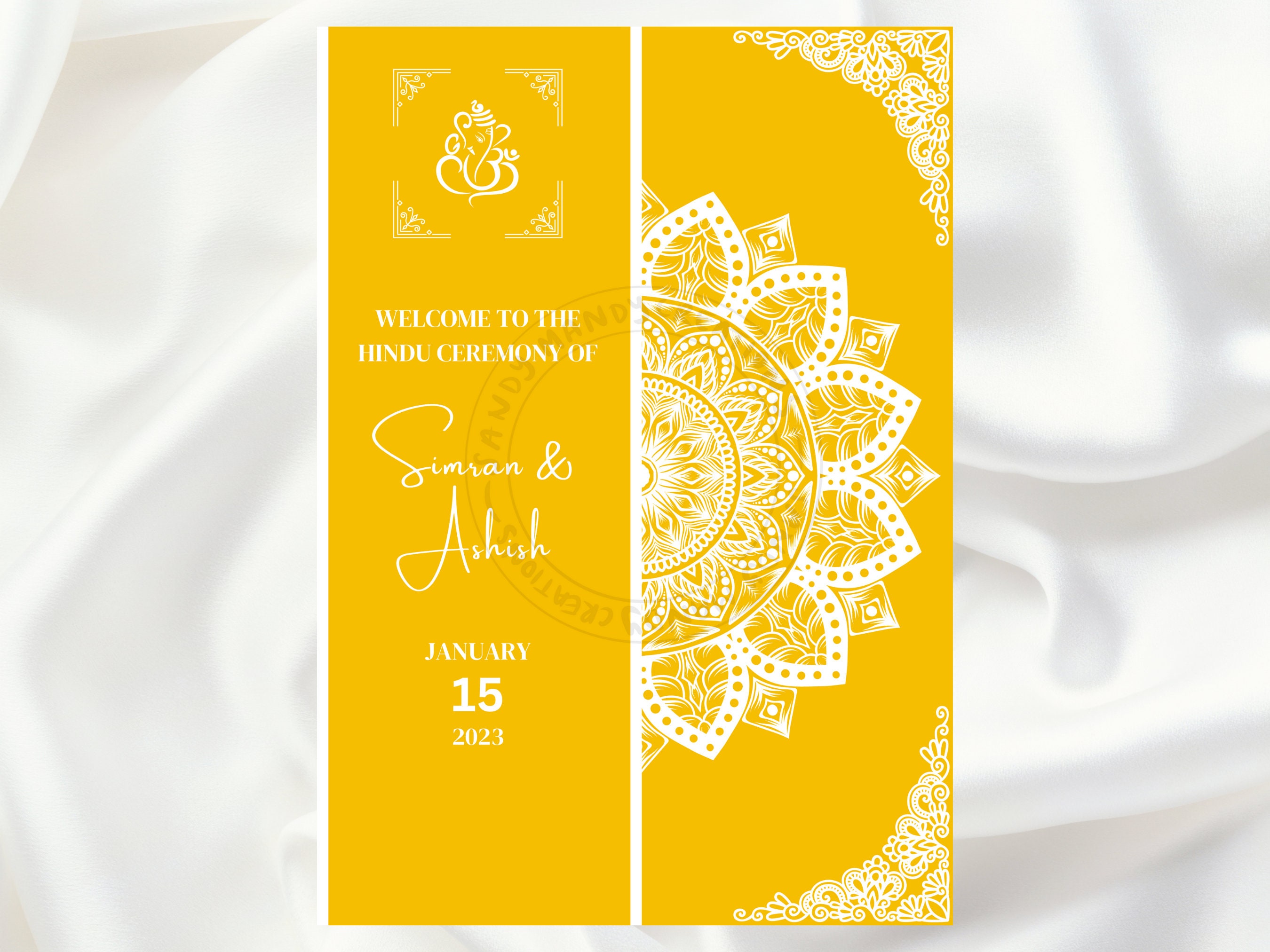 Yellow Hindu Wedding Program | One Page Shaadi Details (digital PDF) - Etsy