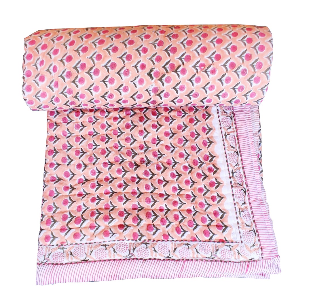 Bedspread Quilt Razai Pink Leaf Print Razai Coverlet Quilt Wholesale ...