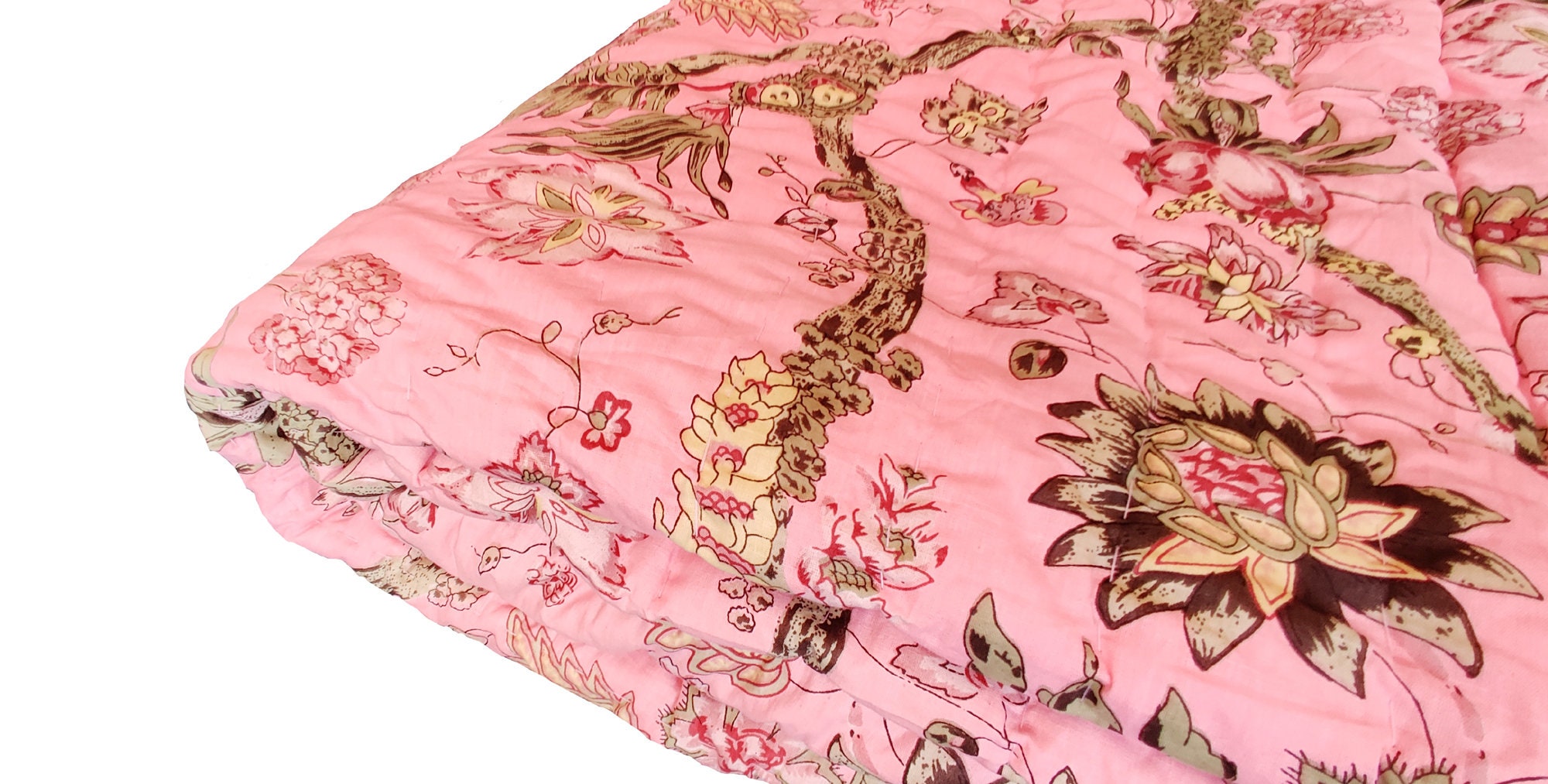 Indian Cotton Handmade Quilt Razai Floral Printed Bedspread Blanket ...