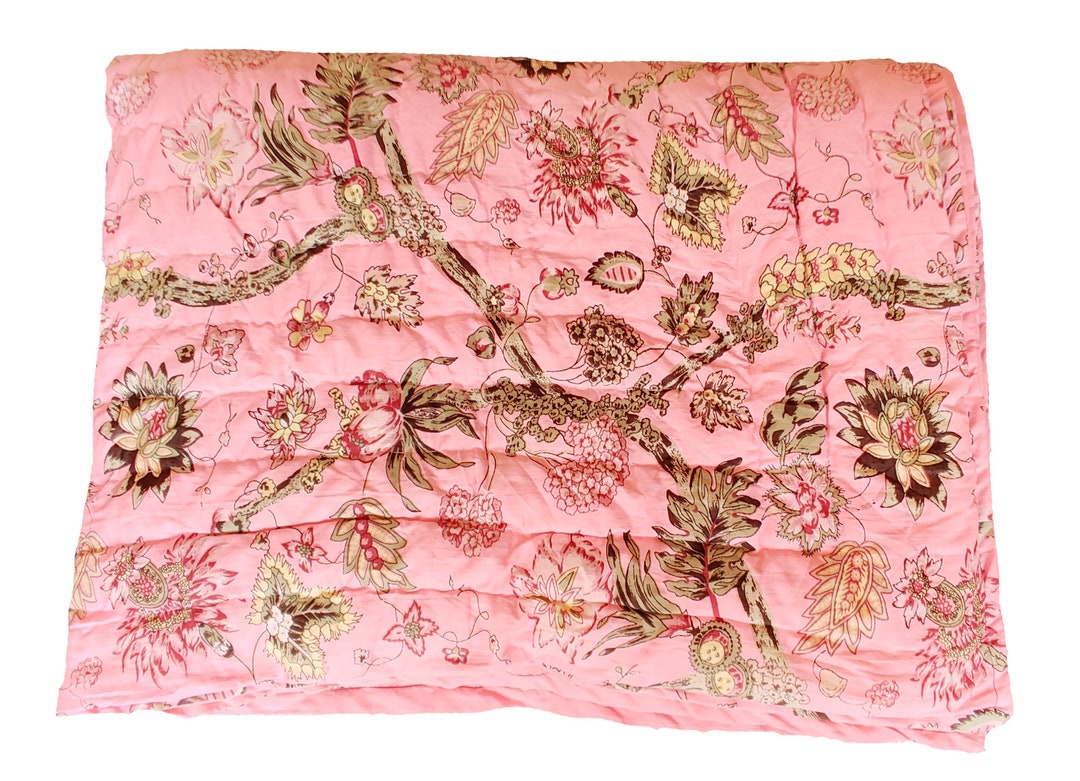 Indian Cotton Handmade Quilt Razai Floral Printed Bedspread Blanket ...