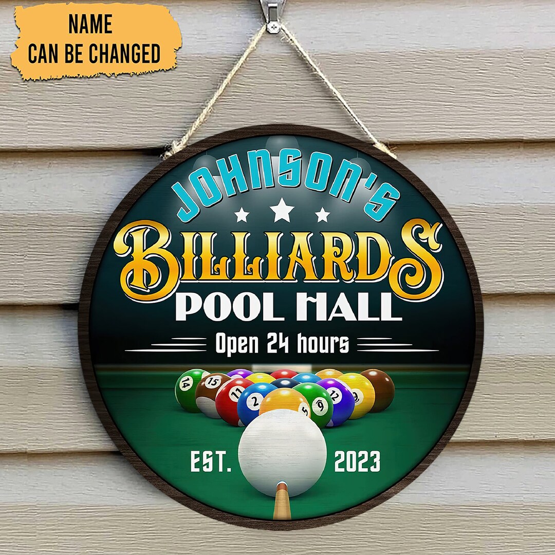 Personalized Pool Hall Round Wooden Sign Gift for Billiard - Etsy