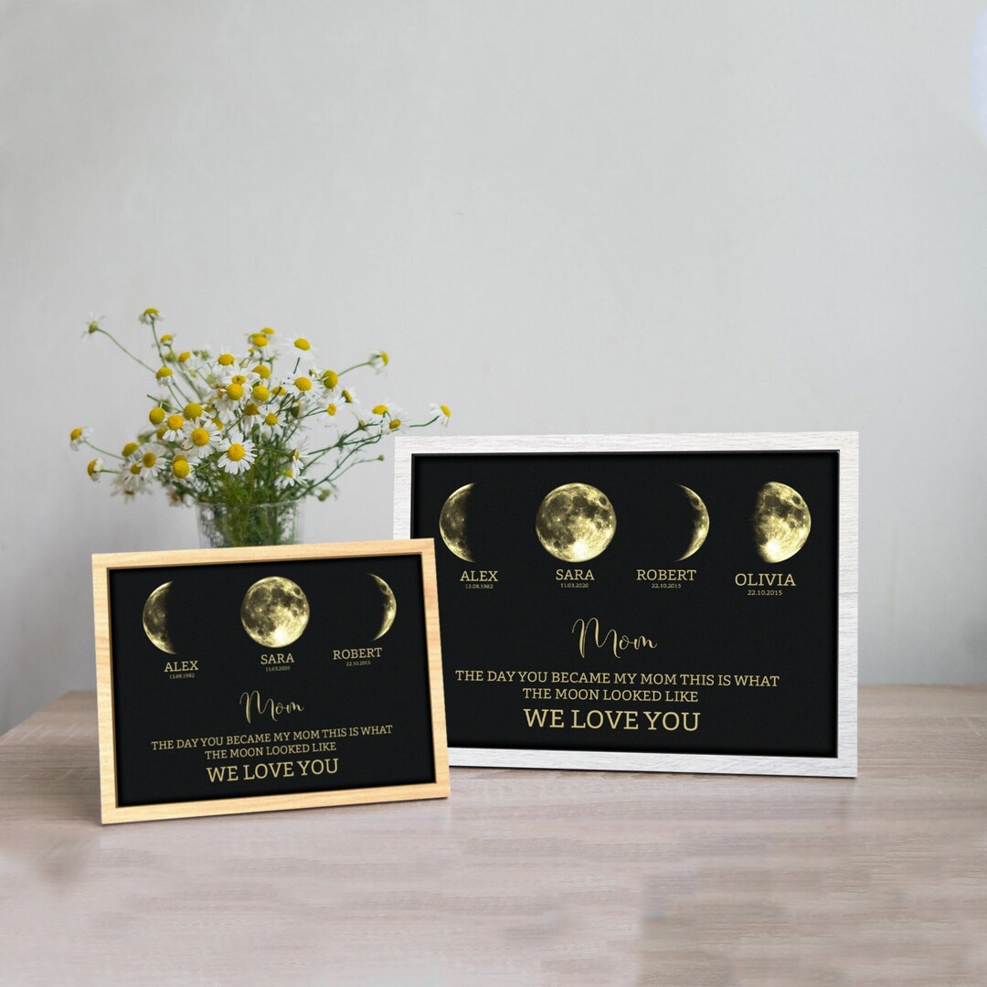 Custom Moon Phase Print Frame, Personalized Moon Phase Frame, Mother’s ...