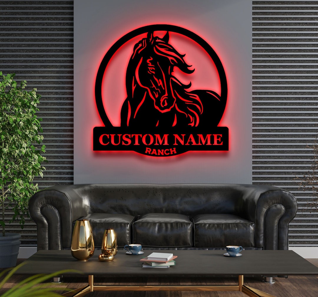 Custom Horse Farmhouse Metal Wall Art LED Light. Personalized Horse ...