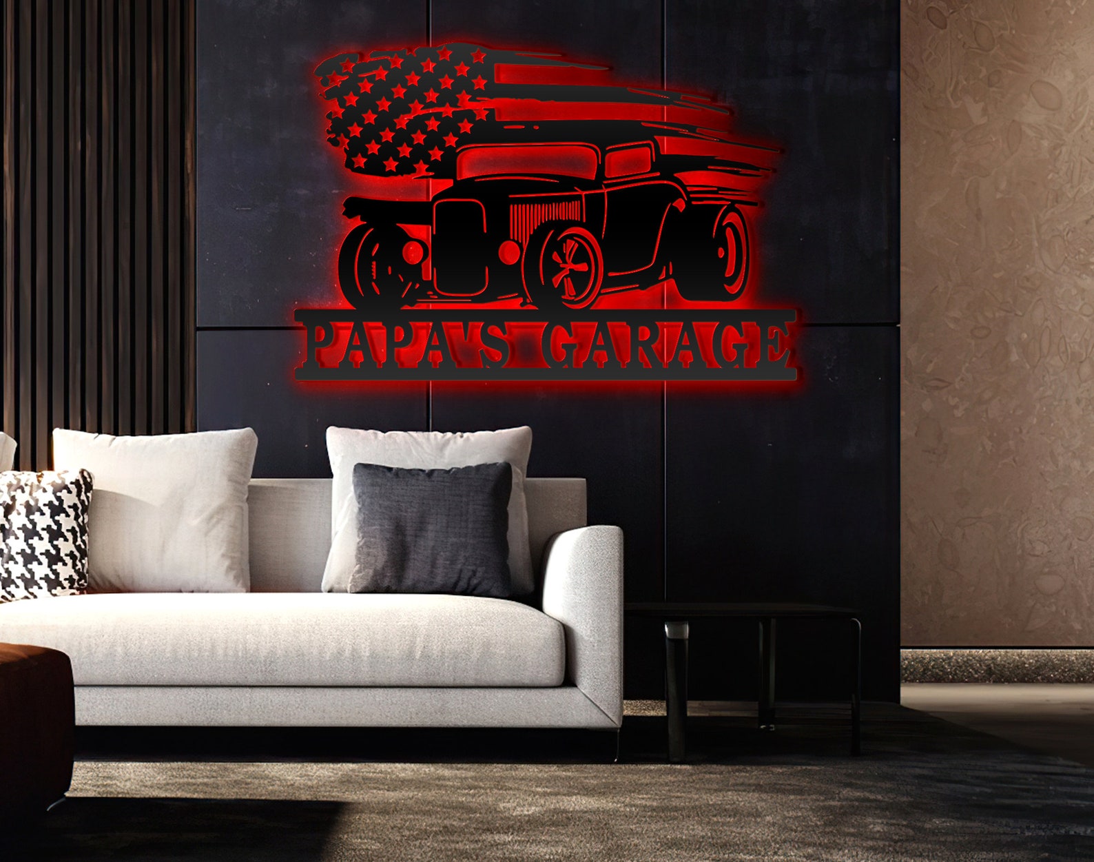 Personalized Hot Rod Metal Sign With LED Light, Garage Decor, Gift for ...