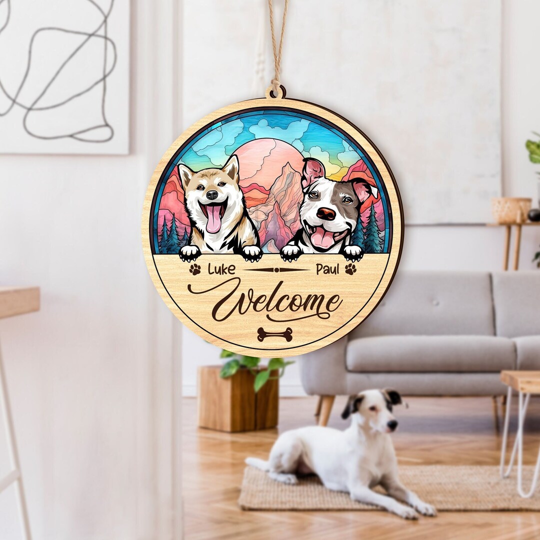 Personalized Dog Sign, Custom Welcome Dogs Ornament, Welcome Dogs Door ...