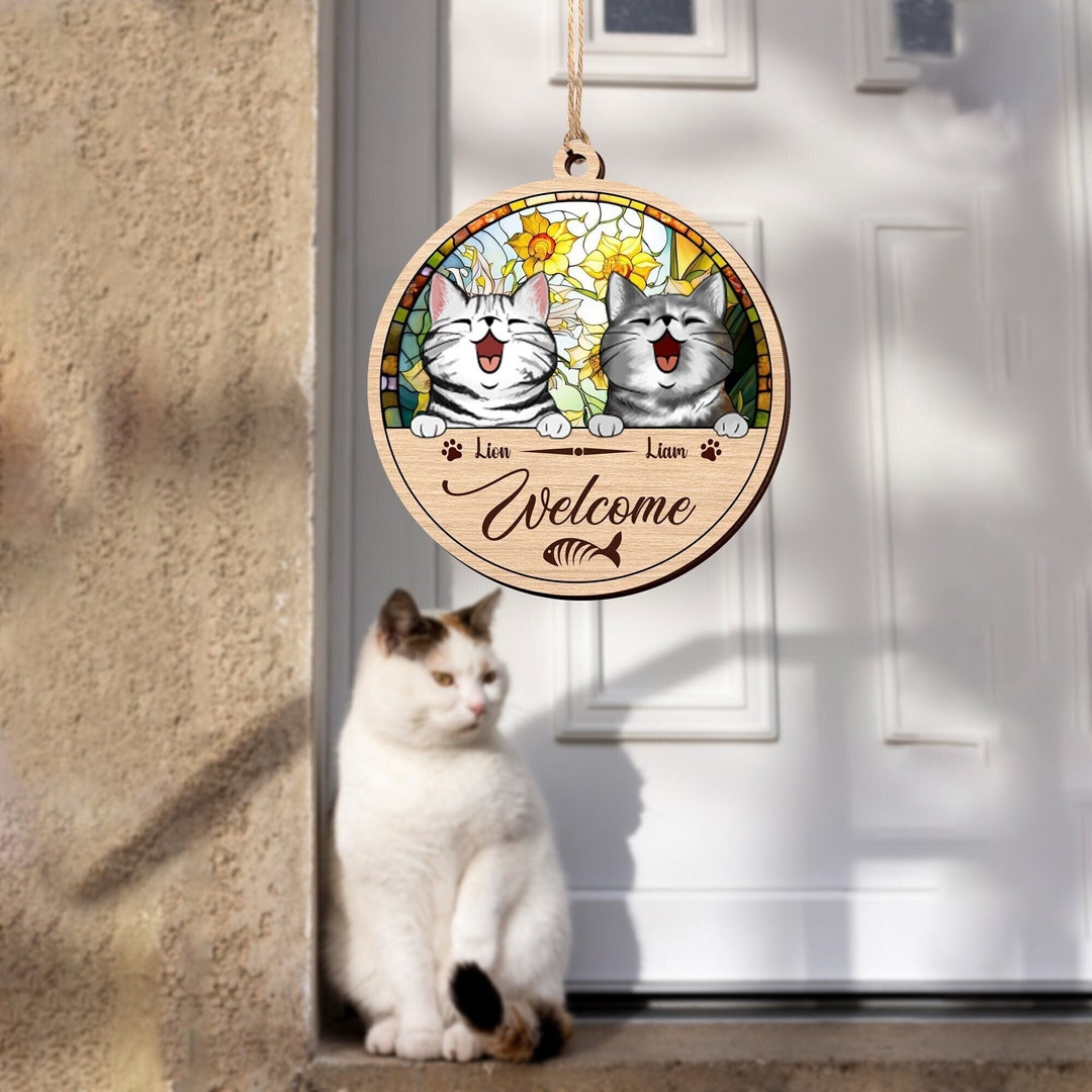 Personalized Cat Sign, Custom Welcome Cats Ornament, Welcome Cats Door ...