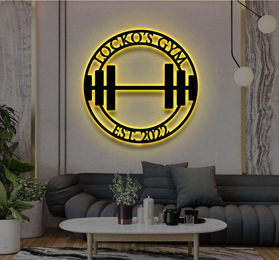 Custom Gym Metal Sign With Lights. Powerlifting Sport Metal Wall Art ...