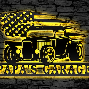 Personalized Hot Rod Metal Sign With LED Light, Garage Decor, Gift for ...