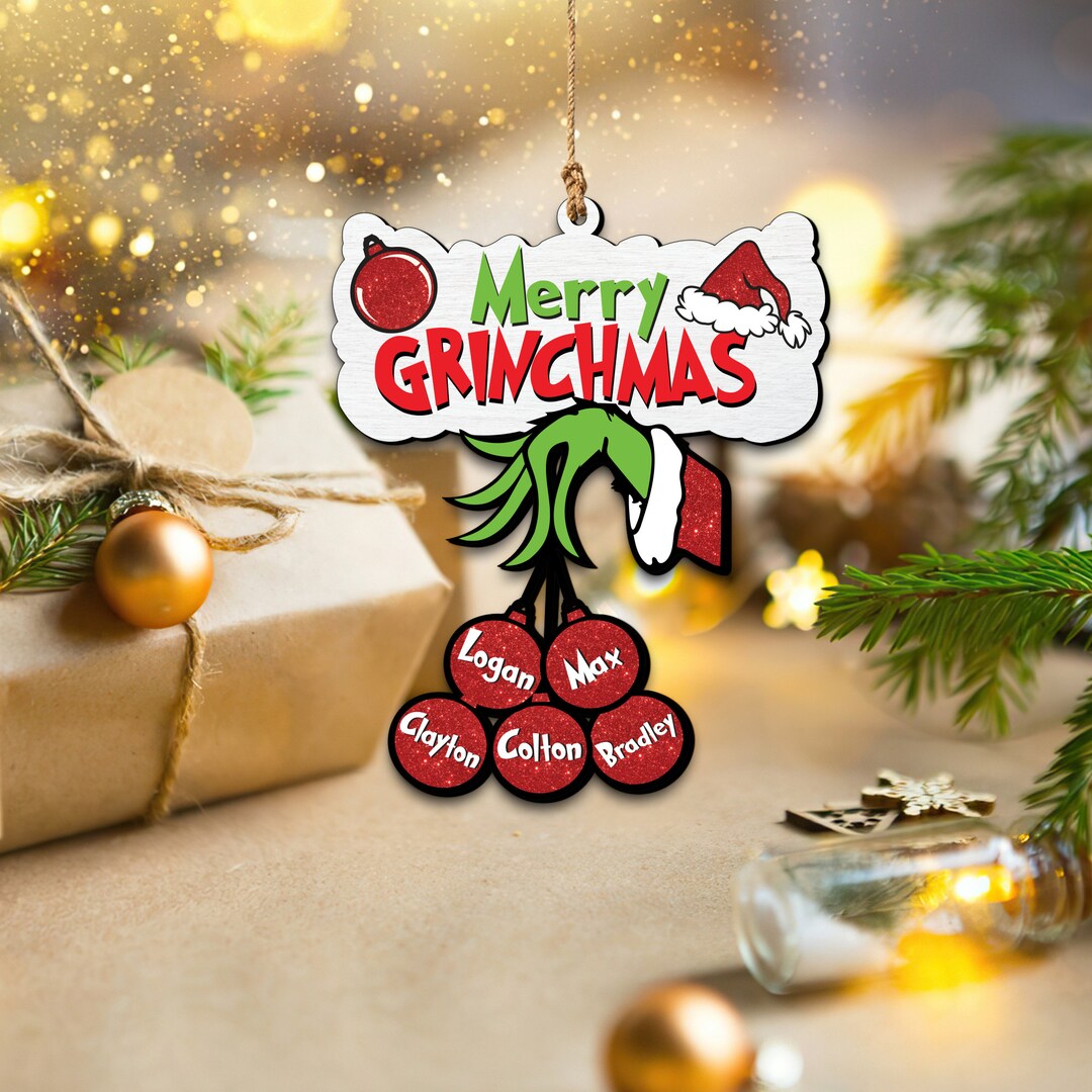Custom Family Ornament, Personalized Grinch Family Ornament, Merry ...