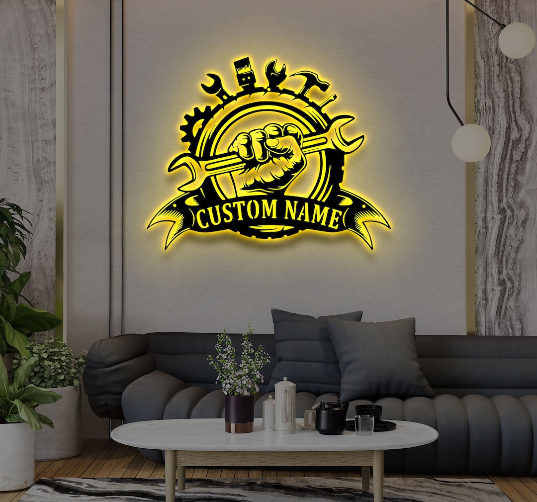 Custom Wrench Mechanic Metal Wall Art With LED Light, Personalized ...