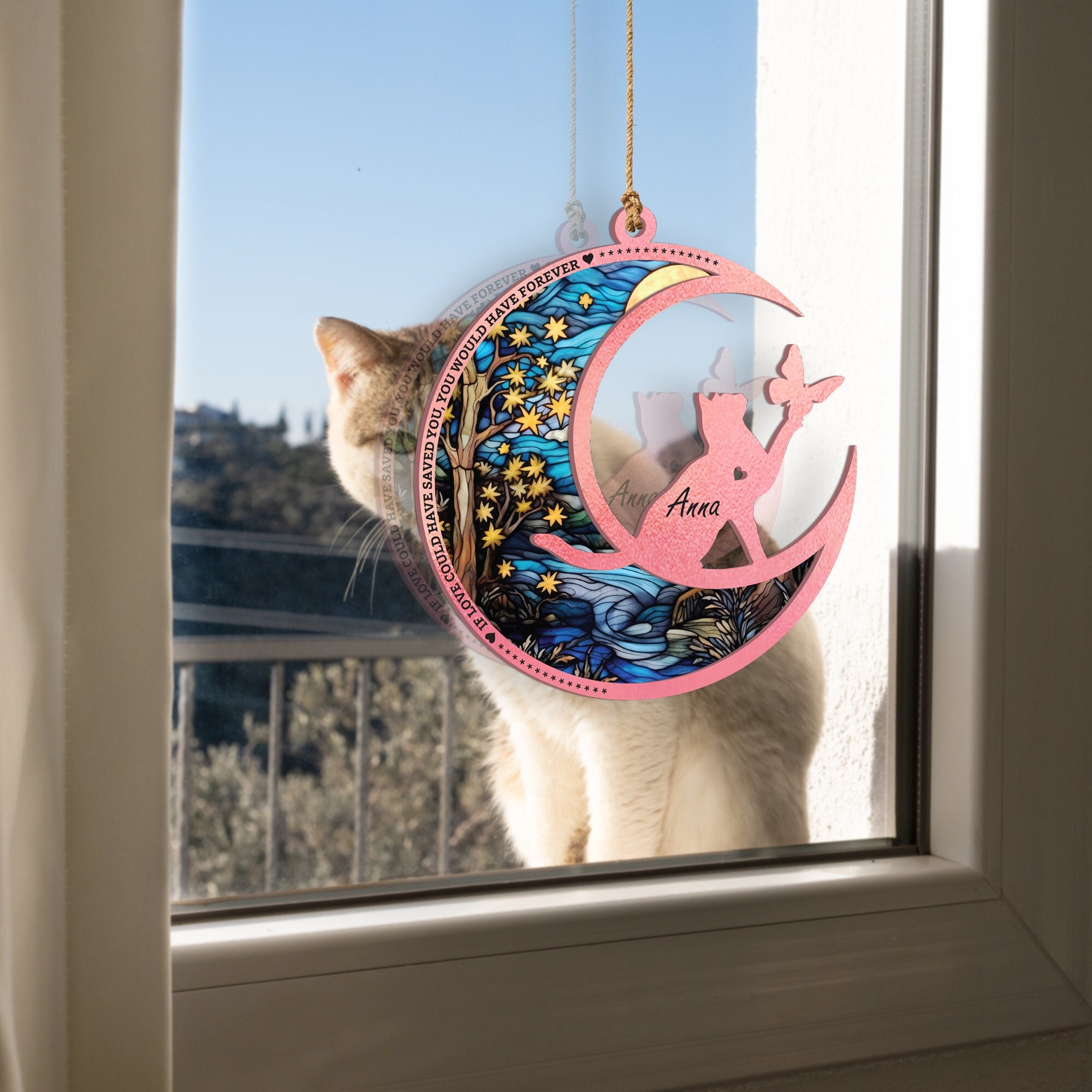 Loss of Pet Sympathy Gift, Cat Memorial Suncatcher, Custom Cat Breed ...