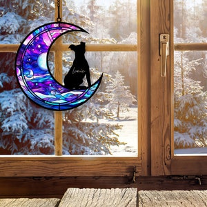 Personalized Dog on Moon Acrylic Windows Hangings, Window Hanging Decor ...