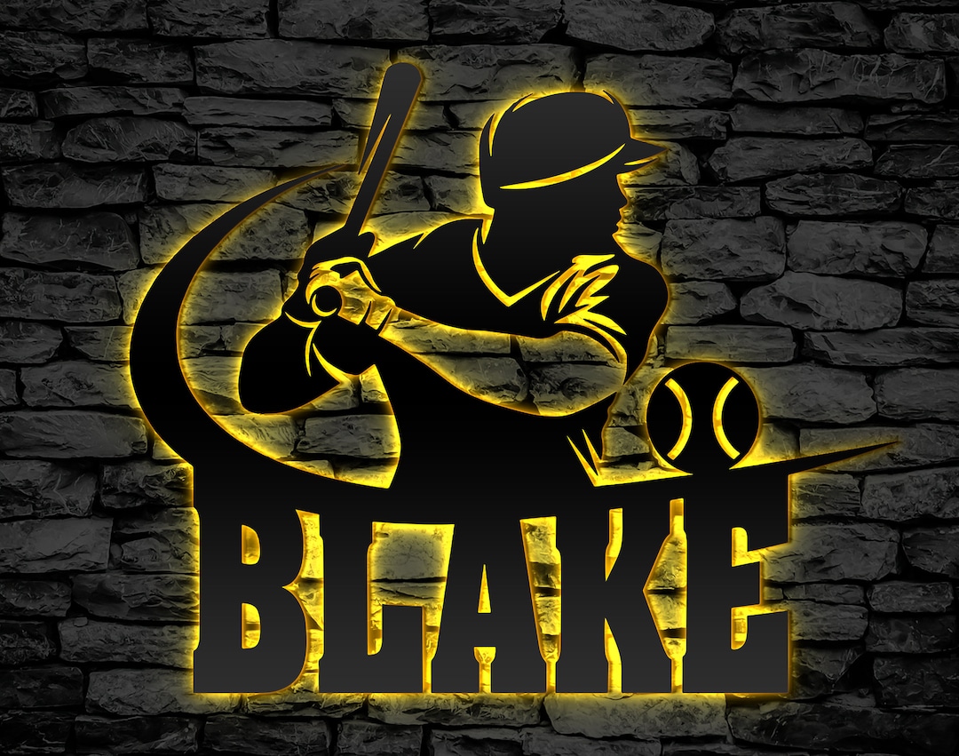 Custom Baseball Metal Wall Art. Personalized Baseball Sign With Led ...