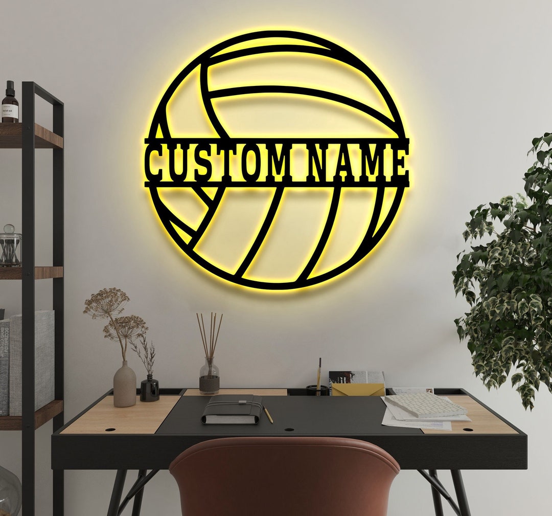 Custom Volleyball Metal Wall Art With LED Light. Personalized ...