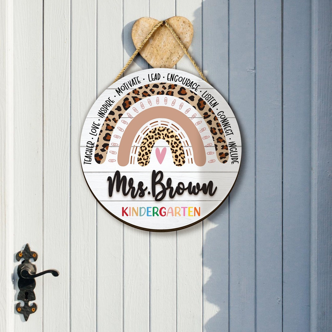 Personalized Teacher Door Sign, Custom Teacher Name Sign, Rainbow ...