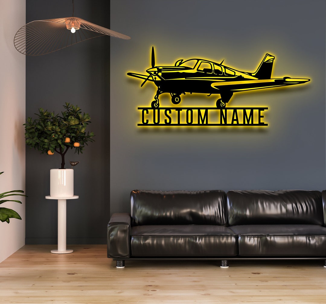 Custom Airplane Metal Wall Art LED Light. Personalized Pilot Name Sign ...
