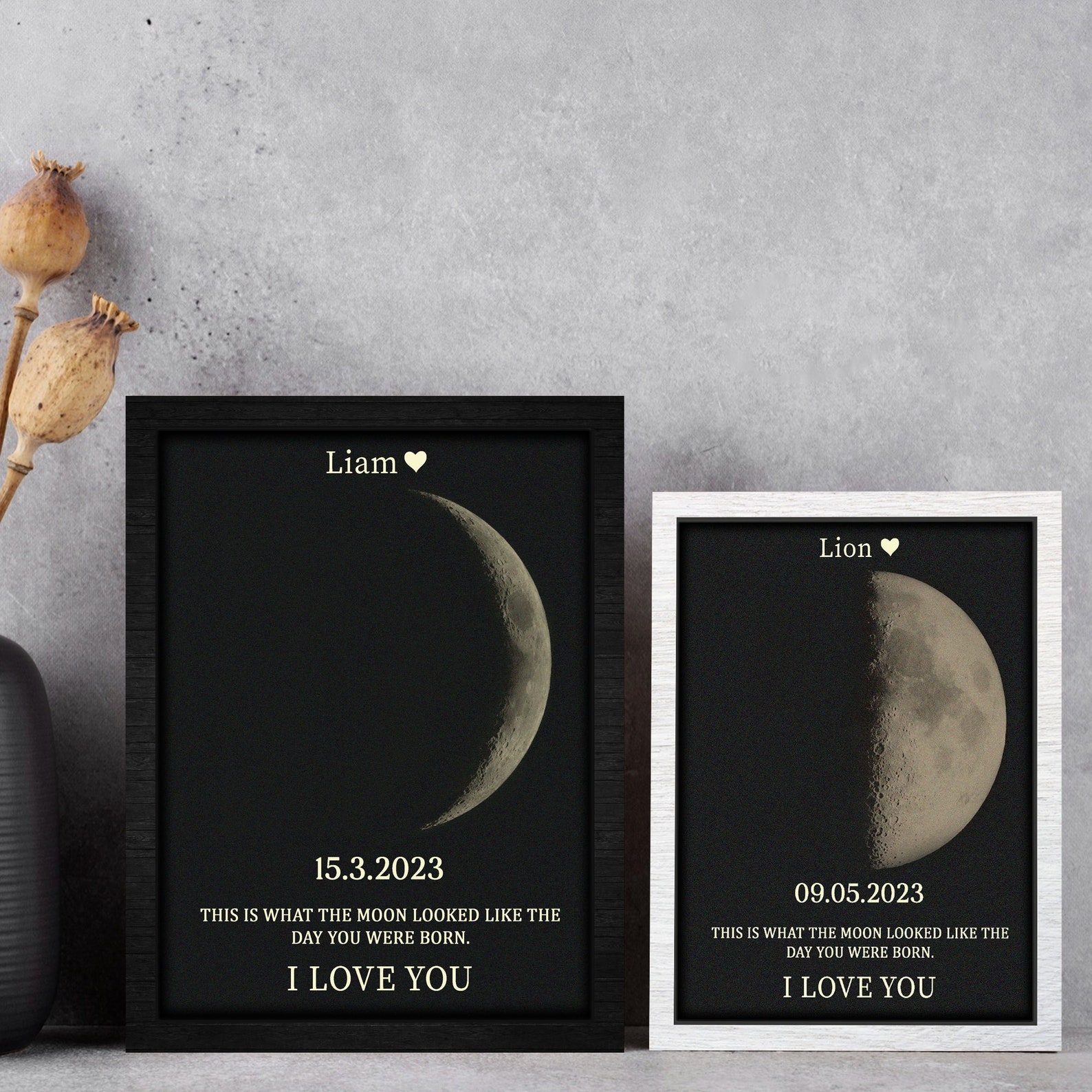Custom Moon Phase Print Frame, Personalized Moon Phase Frame, Mothers ...