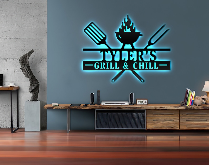 Custom Father_s Day Metal Sign With LED Lights. Family BBQ - Etsy