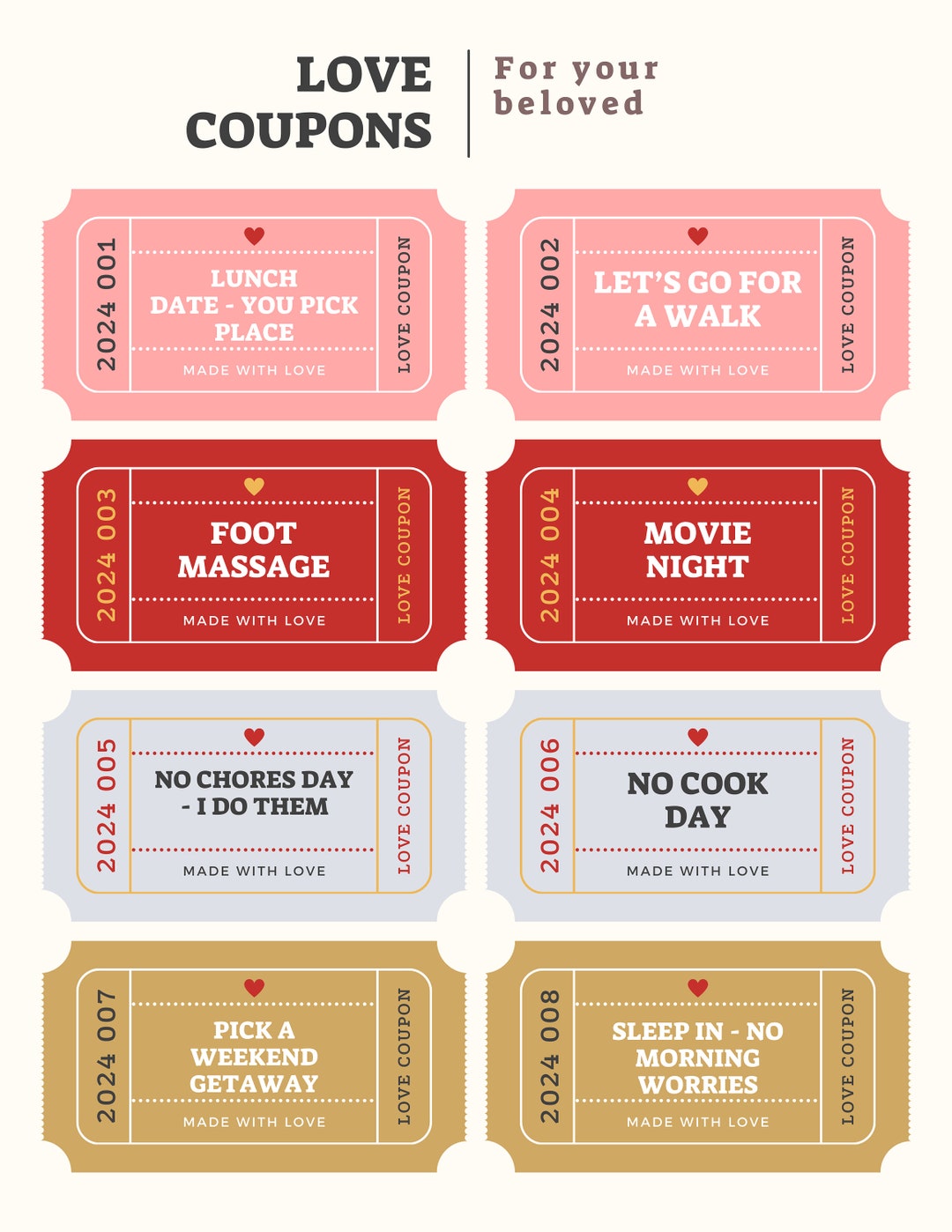 Printable Love Coupons Digital, Valentine's Day or Just Because english ...